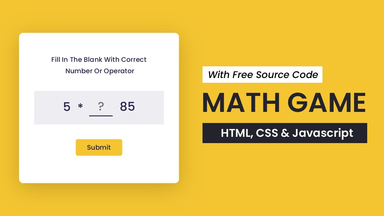 Math Game With Javascript Html Css Javascript Project Youtube